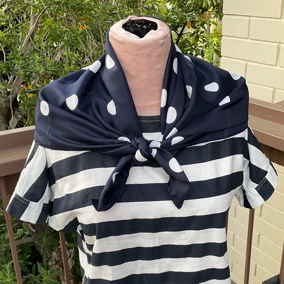 Vintage | Accessories | Art Of The Scarf Polkadotted Navy And White 29 ...